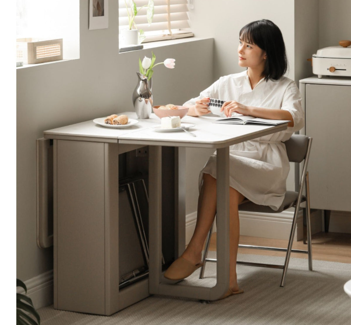 solid wood slab dining table home Italian light luxury folding table ...