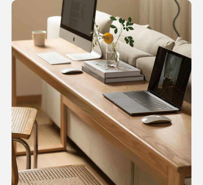 Solid Wood Desk Simple Wall Long Table Oak Work Table Household Large ...