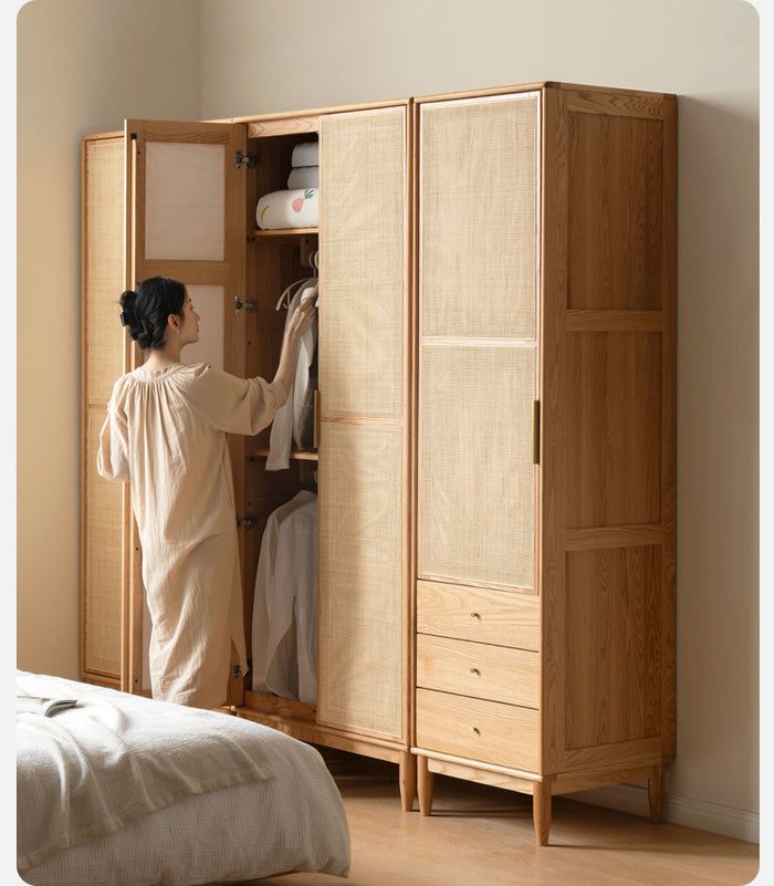 solid wood rattan wardrobe simple household oak combination wardrobe ...