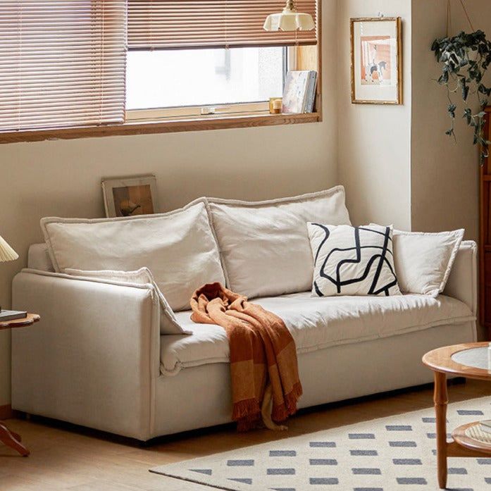 Fabric Sofa Cream Style Living Room Small Unit Down Sofa White Simple ...