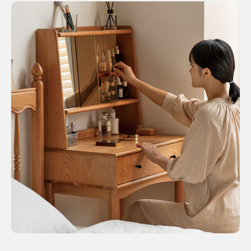 solid wood makeup table retro cherry wood multi-functional storage ...