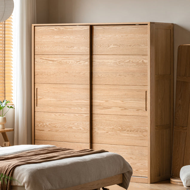 Solid wood sliding door wardrobe, household bedroom storage cabinet ...