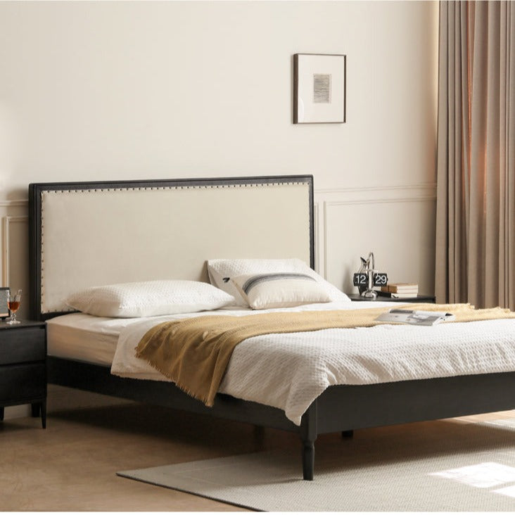 Solid Wood Bed Modern and Simple Oak Technology Cloth Bed Bedroom Black ...