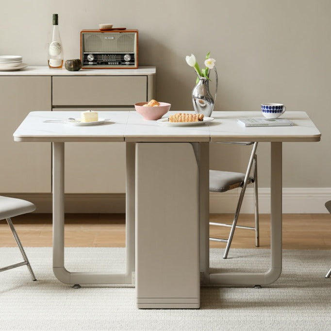 solid wood slab dining table home Italian light luxury folding table ...