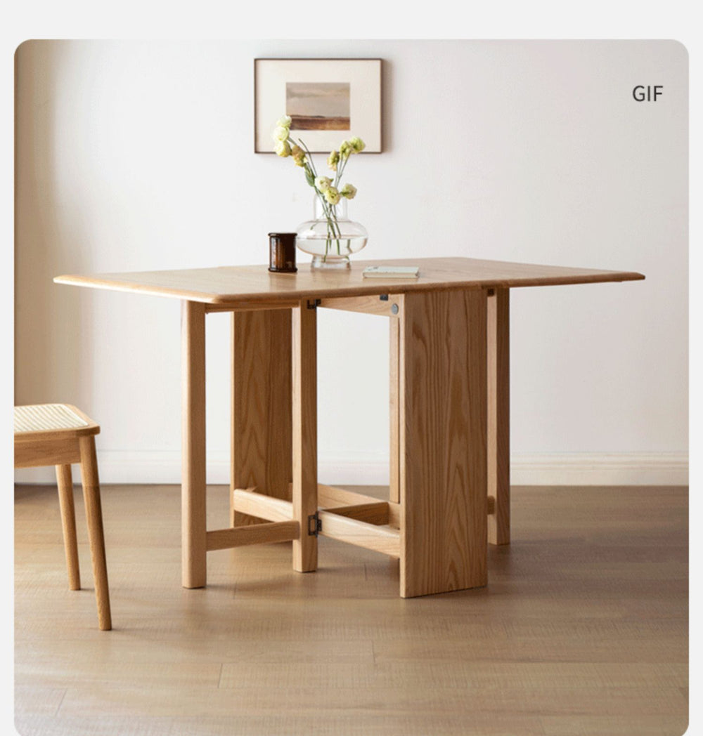 solid wood folding table household small apartment dining table and chairs oak table retractable ...