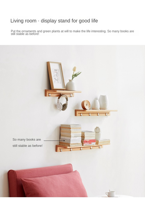 solid wood wall one-word shelf wall shelf with hook living room wood ...