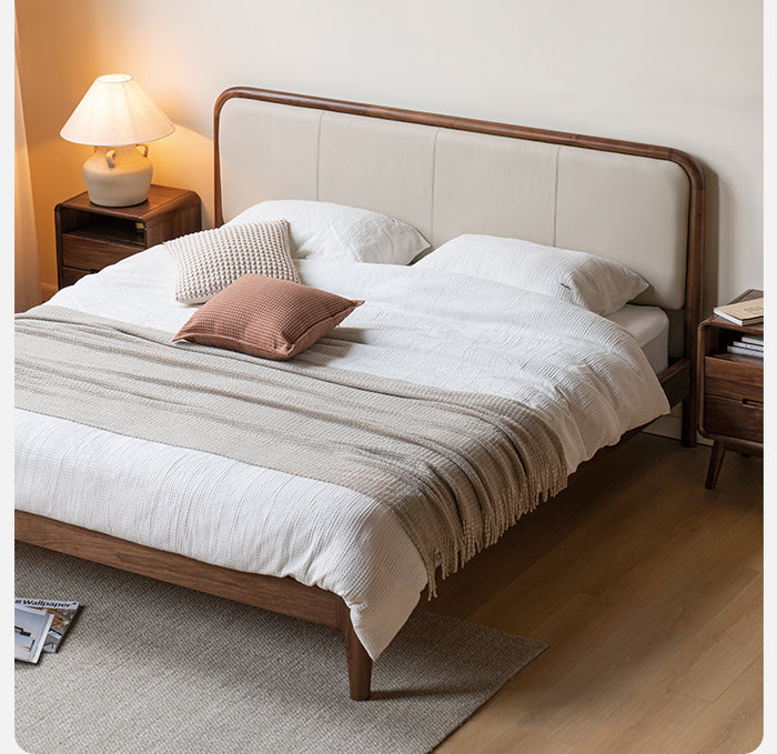 Black Walnut,Cherry wood Cowhide leather,technical cloth Bed