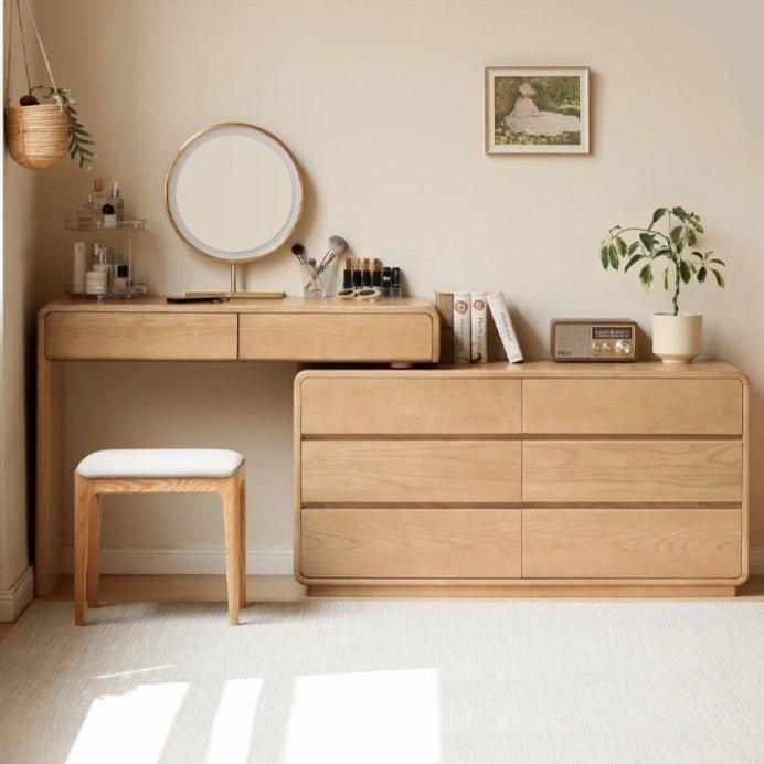 Solid Wood Makeup Table Bedroom White Wax Wood Bucket Cabinet Dressing ...