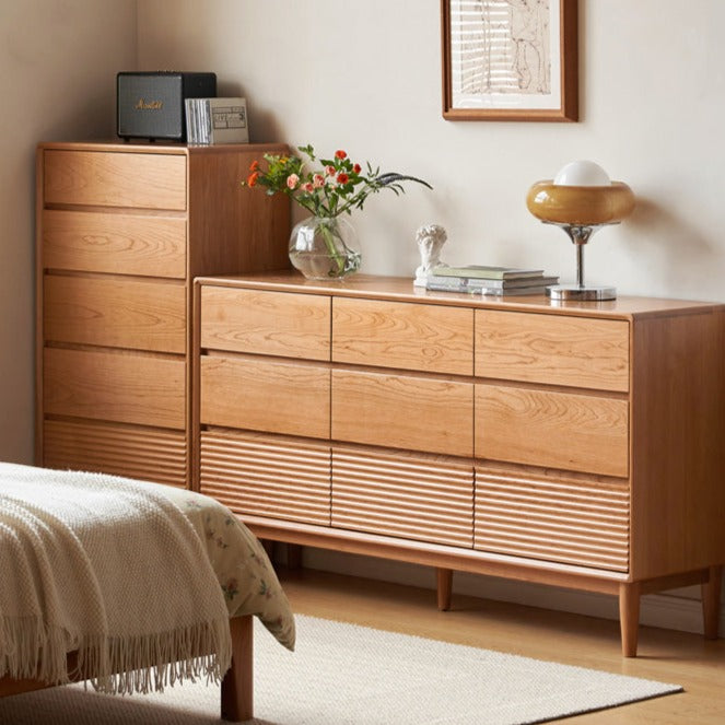 Solid Wood Drawer Cabinet Cherry Wood Chest of Drawers Bedroom Storage ...