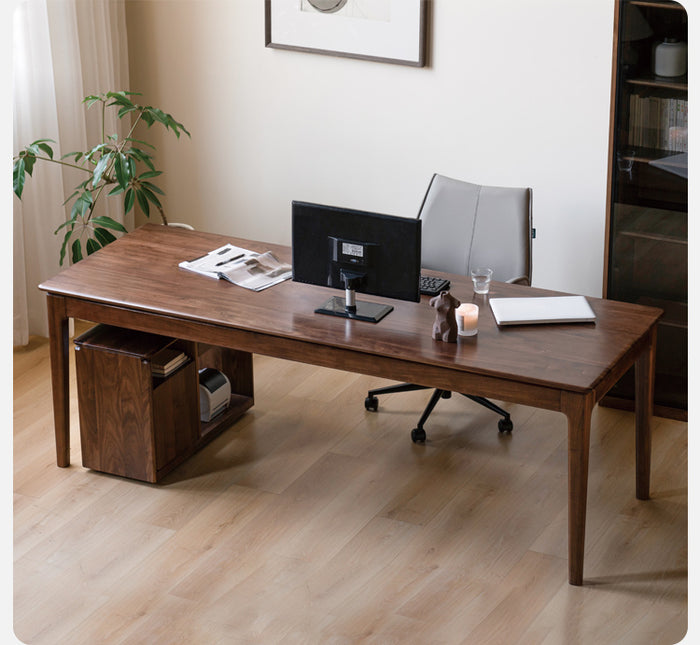 Nordic solid wood desk double desk study workbench black walnut long ...