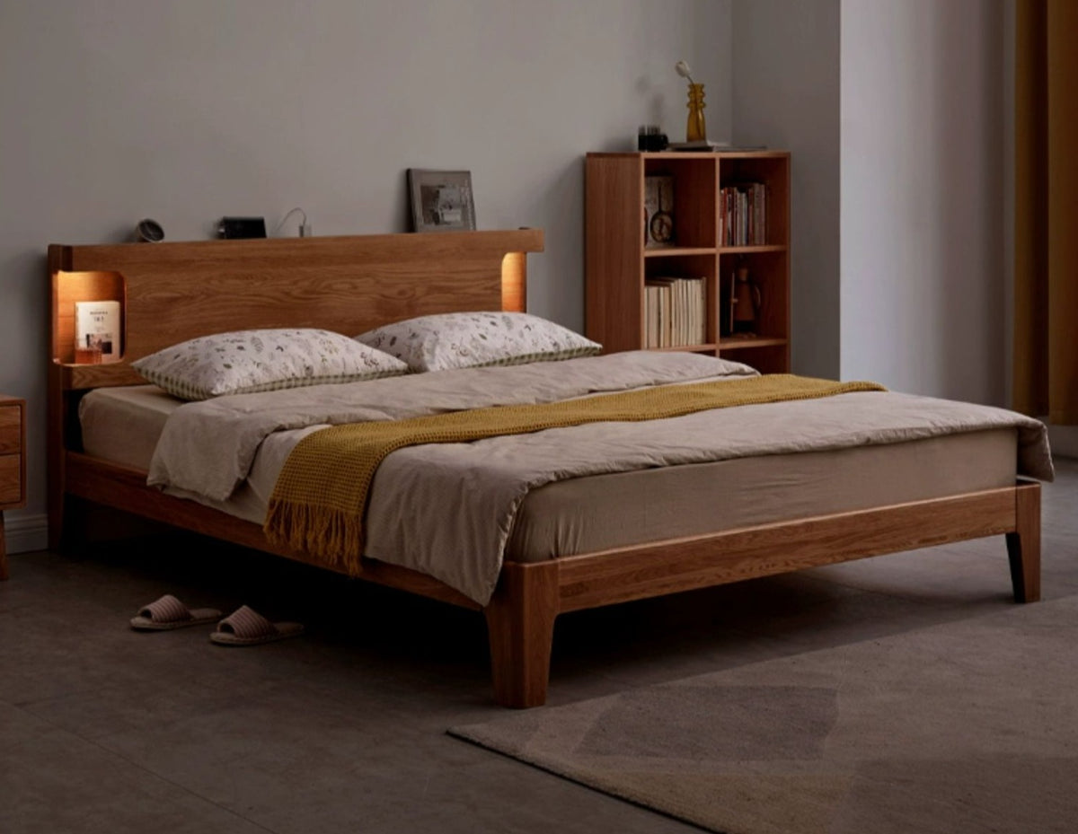 solid wood bed Nordic luminous bed oak 1.5m 1.8m double bed simple ...