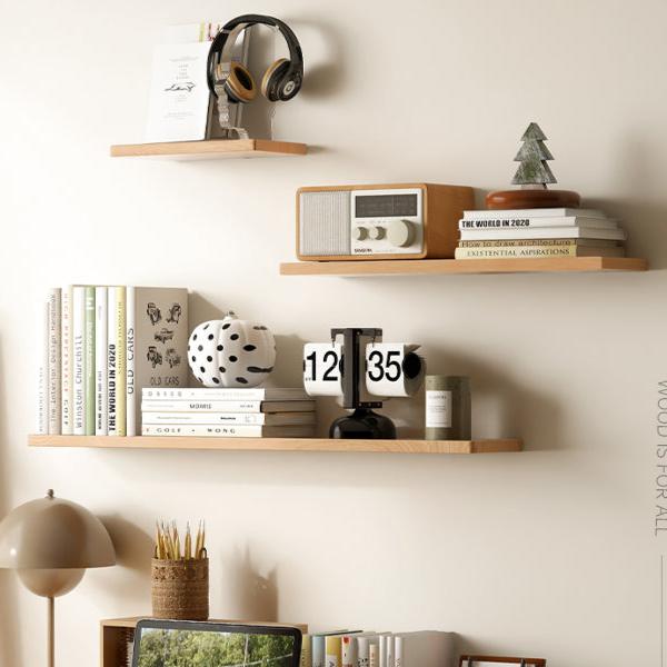 Solid Wood Wall Shelf Hanging Wall Shelf Bedhead Wooden Storage Wall ...