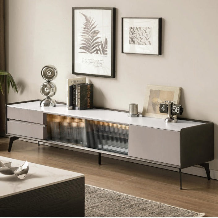 Oak, Poplar Solid Wood Light Luxury Rock Slab Double Drawer TV Cabinet