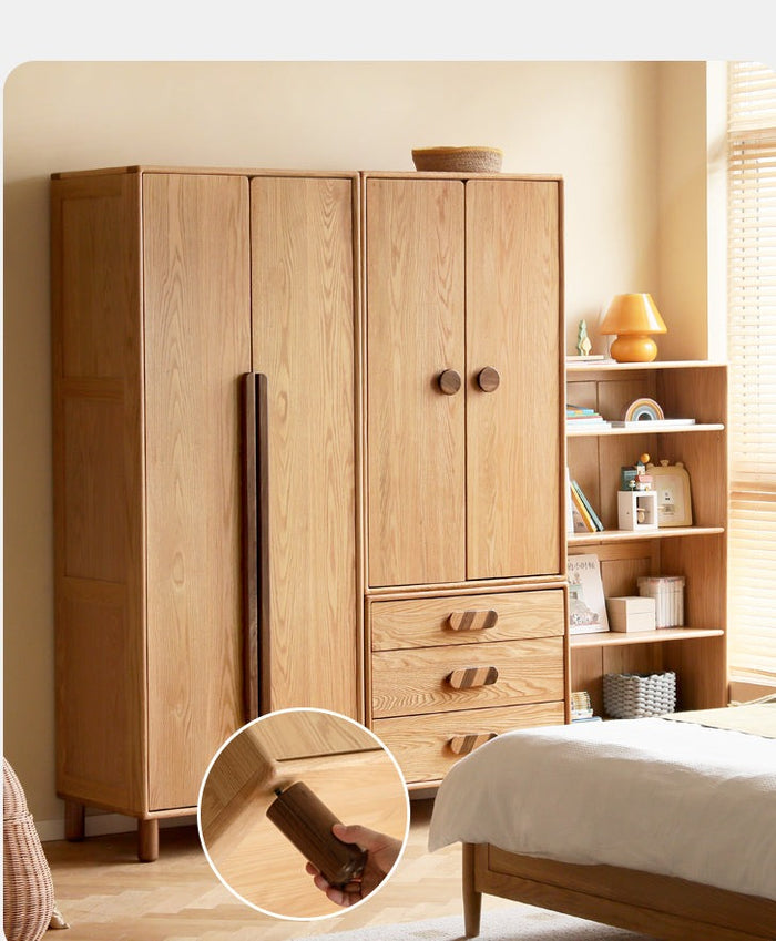 children's solid wood wardrobe bookcase oak free combination cabinet ...