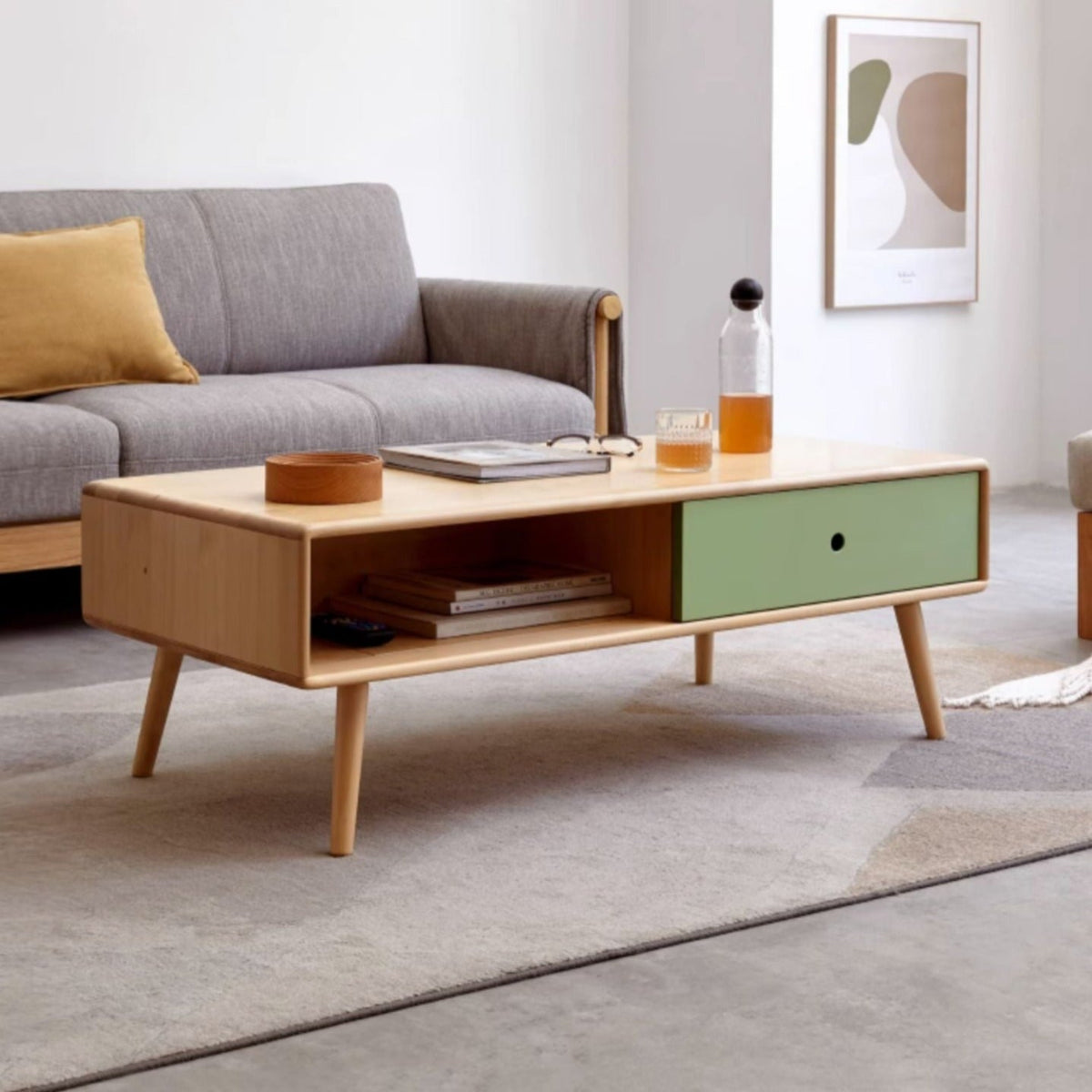 solid wood coffee table Nordic simple household beech coffee table ...