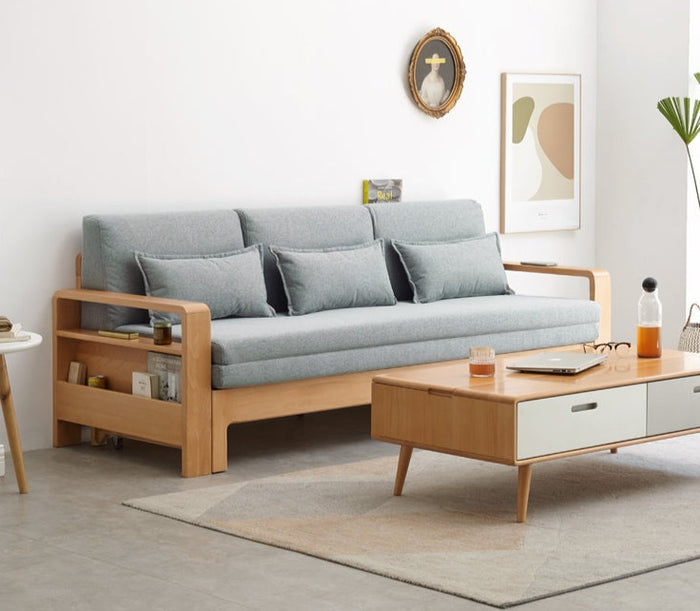 all solid wood sofa bed folding dual-purpose simple modern multi ...