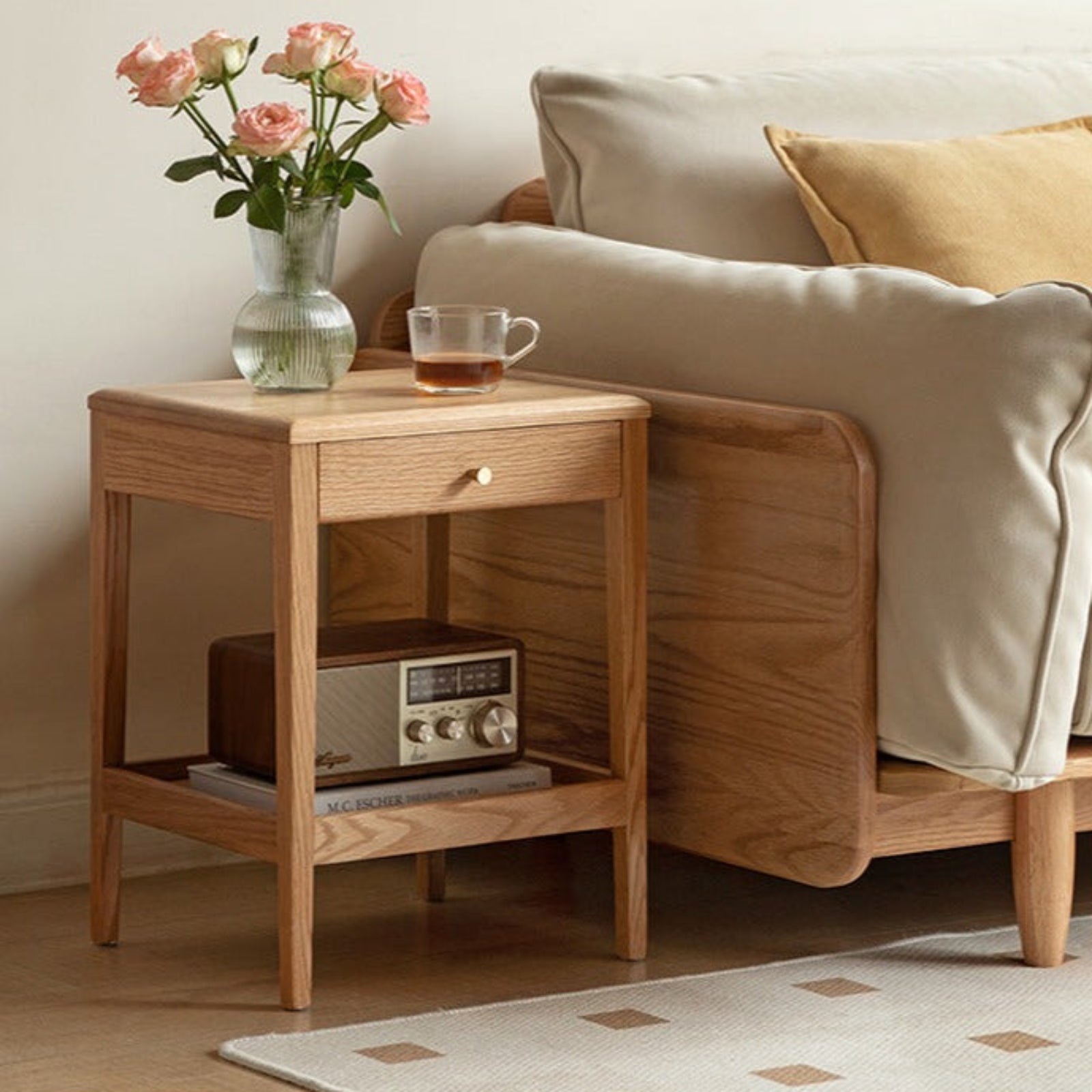 Oak, Black Walnut, RubberWood Solid Nightstand, Side Table.