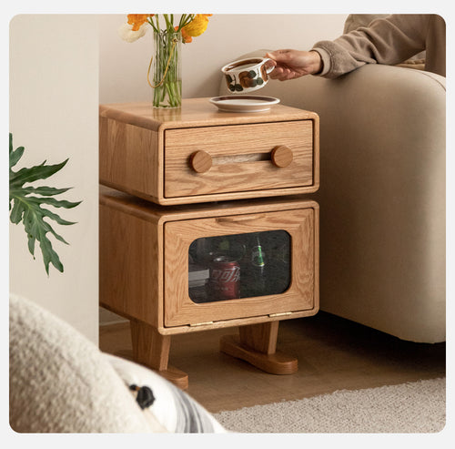 solid wood bedside table bedroom oak simple with light locker against ...