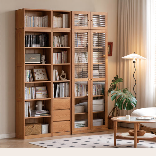 solid wood bookcase floor-standing free combination full wall bookshelf ...