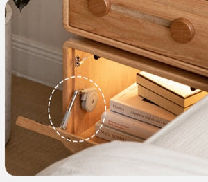 solid wood bedside table bedroom oak simple with light locker against ...