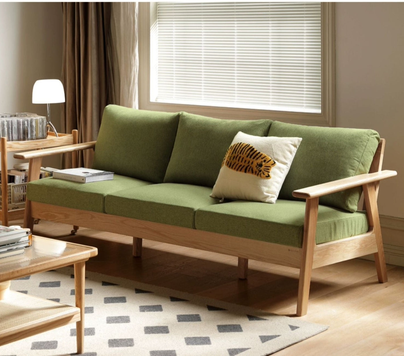 Oak Solid Wood Fabric Sofa 3 colors.