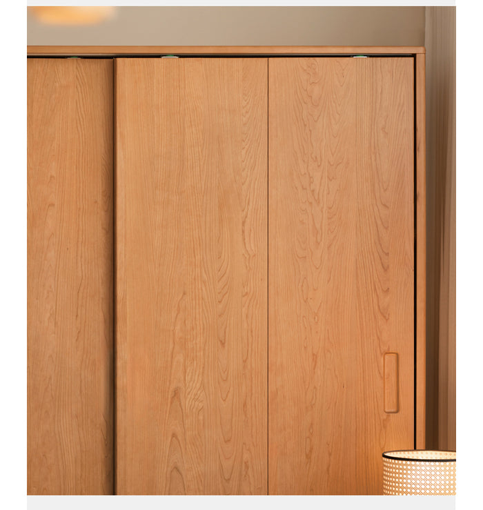 Solid Wood Sliding Door Wardrobe Household Bedroom Small Unit Cherry ...
