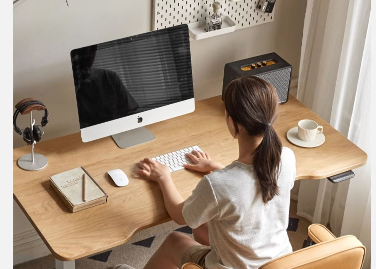 electric lift table modern minimalist solid wood desk home computer ...