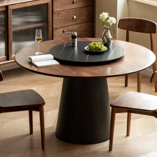 black walnut round table solid wood round dining table with turntable ...