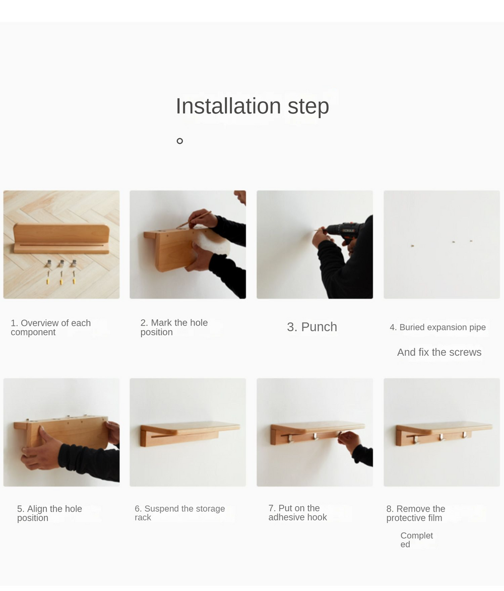 solid wood wall one-word shelf wall shelf with hook living room wood ...