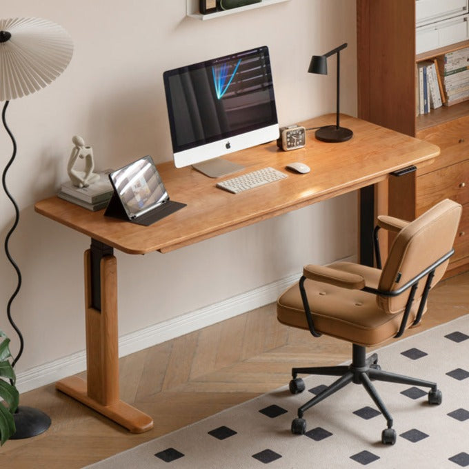 Electric Elevating Desk, Middle Ages Cherry Wood Office Desk, Computer ...