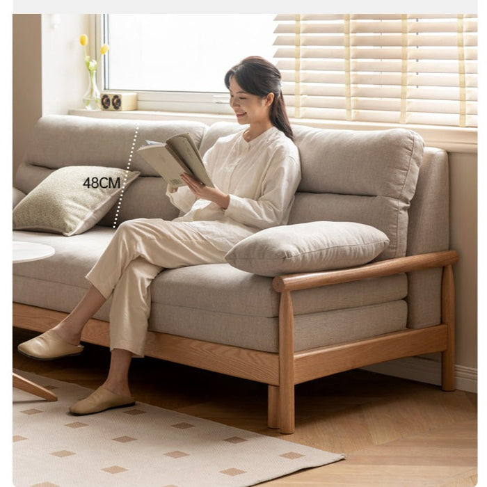 solid wood sofa bed Japanese-style small apartment oak folding sofa ...