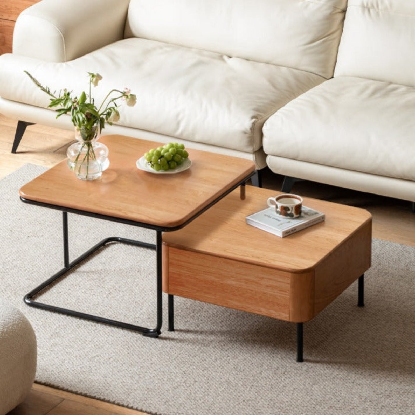 solid wood combination coffee table small apartment mid-century style ...