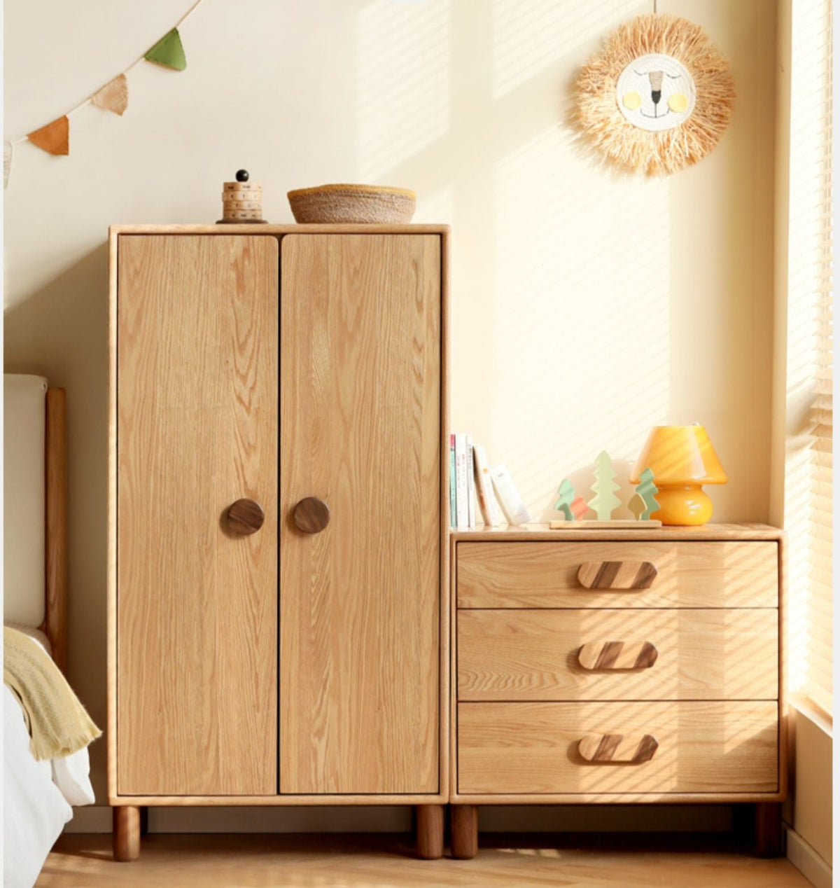 children's solid wood wardrobe bookcase oak free combination cabinet ...