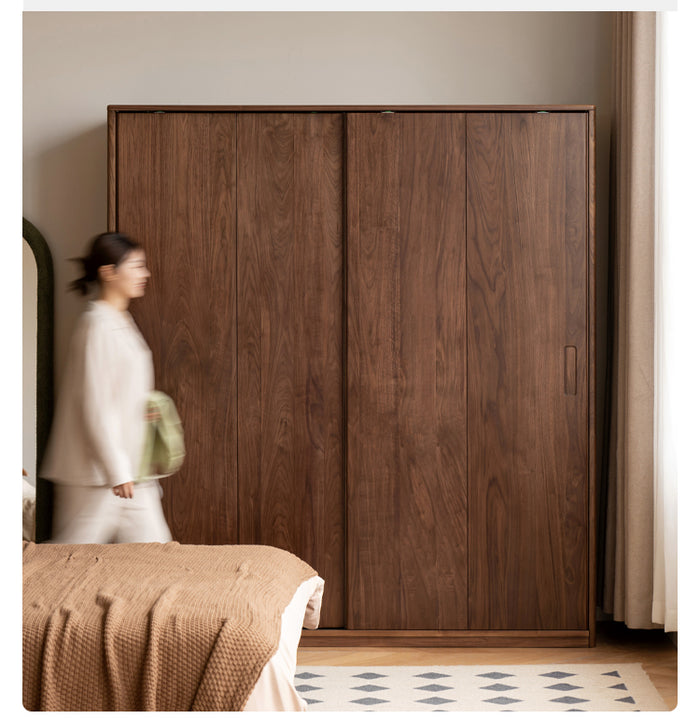 all solid wood sliding door wardrobe home bedroom black walnut sliding ...