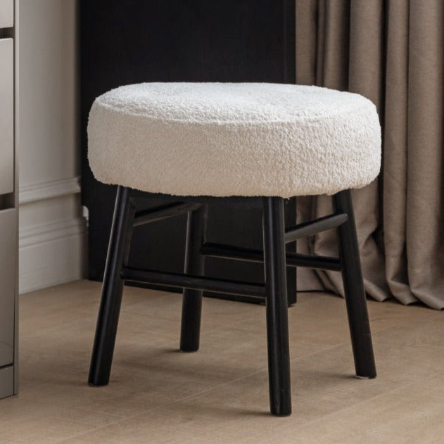 Solid Wood Makeup Bench Nordic Dressing Bench Cream Air White Round ...