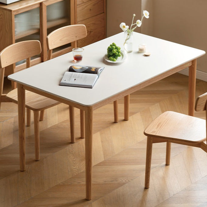 Oak, Beech Solid Wood Dining Table With Rock Slab Surface
