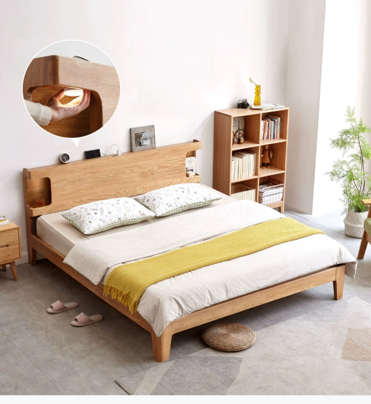 solid wood bed Nordic luminous bed oak 1.5m 1.8m double bed simple ...