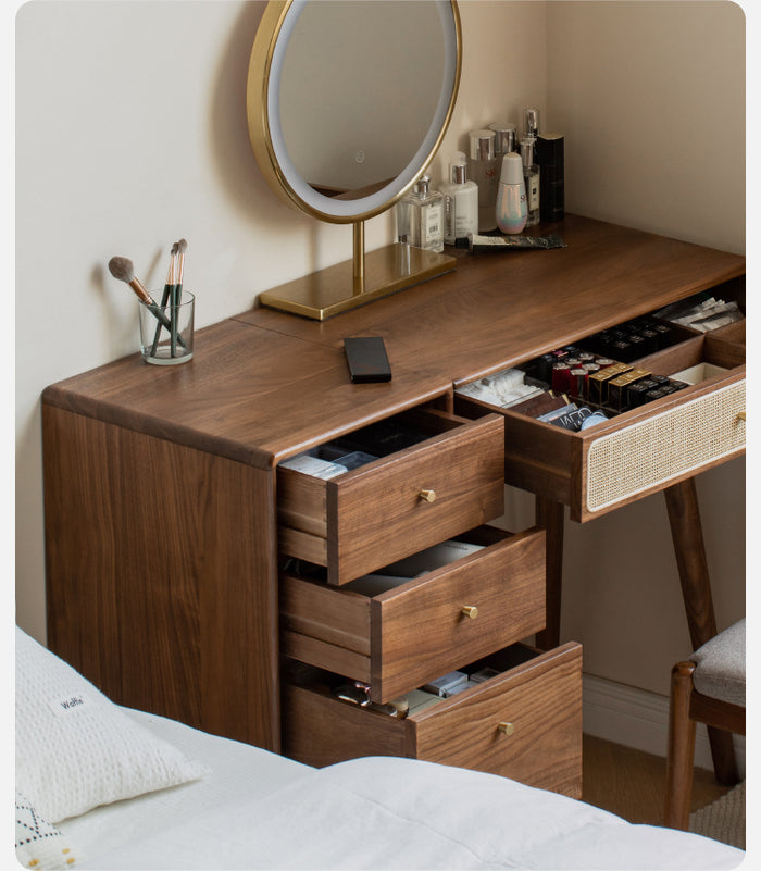 solid wood dressing table bedroom modern minimalist desk black walnut ...
