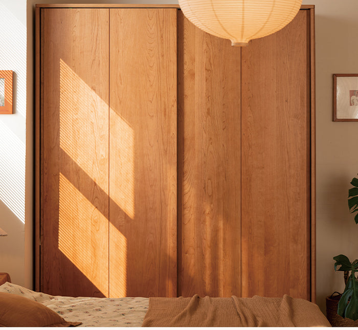 Solid wood sliding door wardrobe, household bedroom sliding door, coat ...
