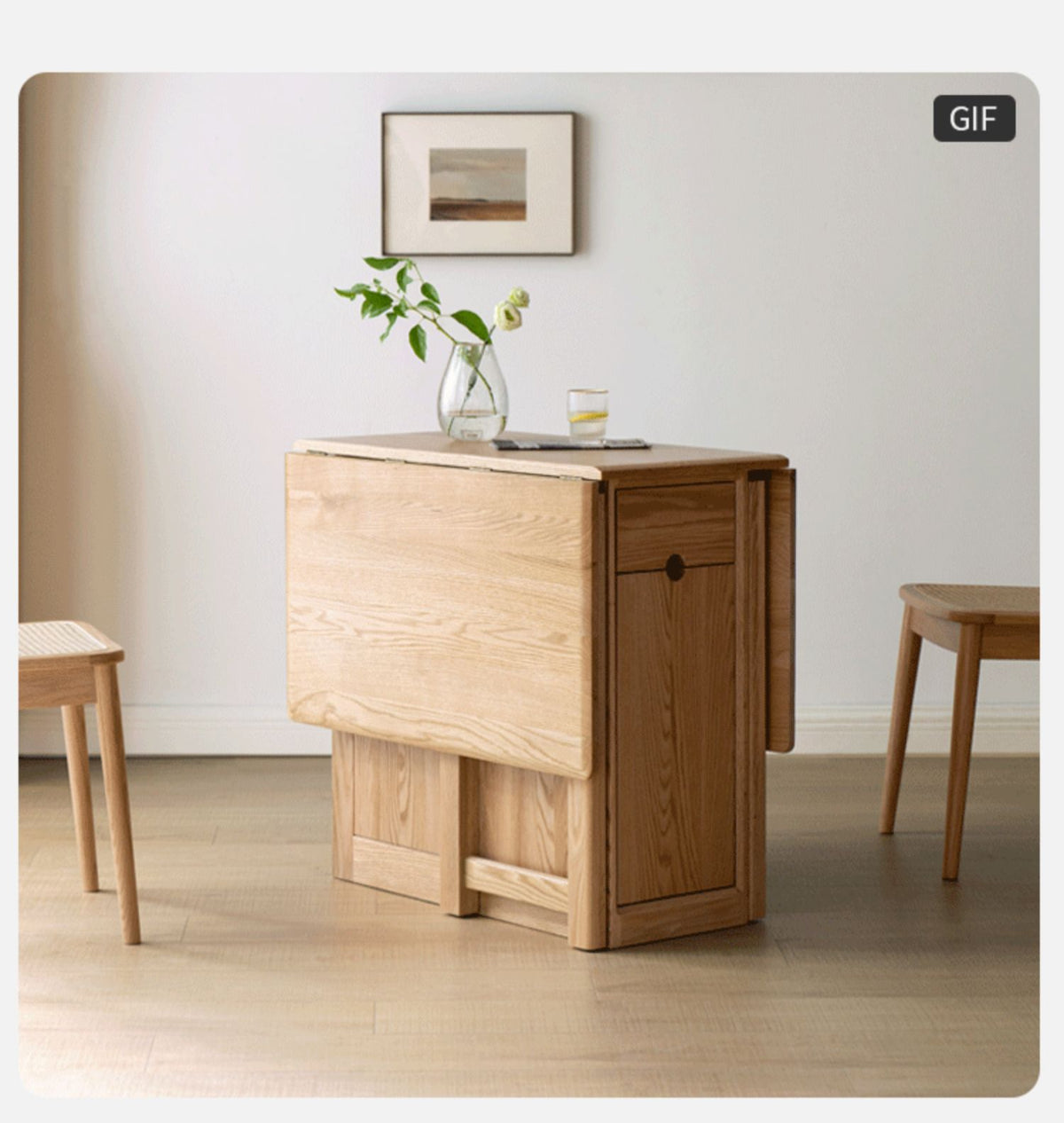 Ash, Oak Solid Wood Folding Dining Table