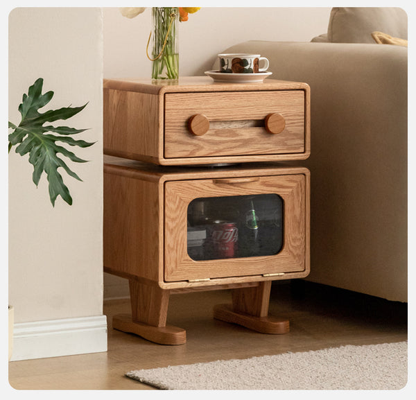 solid wood bedside table bedroom oak simple with light locker against ...