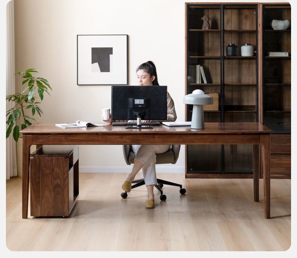 Nordic solid wood desk double desk study workbench black walnut long ...