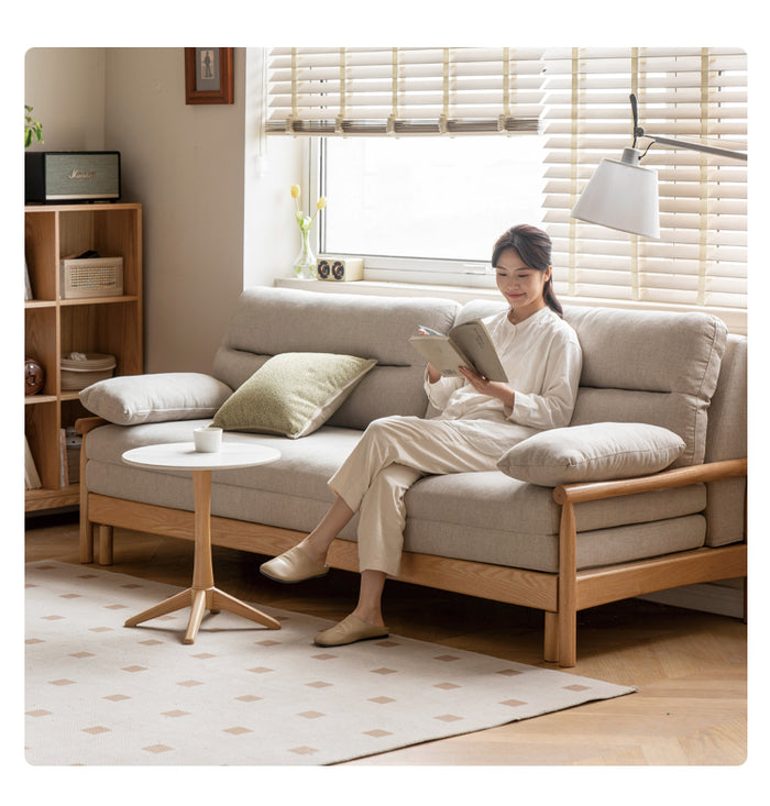 solid wood sofa bed Japanese-style small apartment oak folding sofa ...