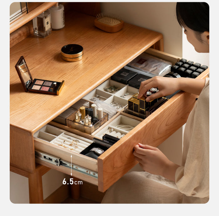 solid wood makeup table retro cherry wood multi-functional storage ...