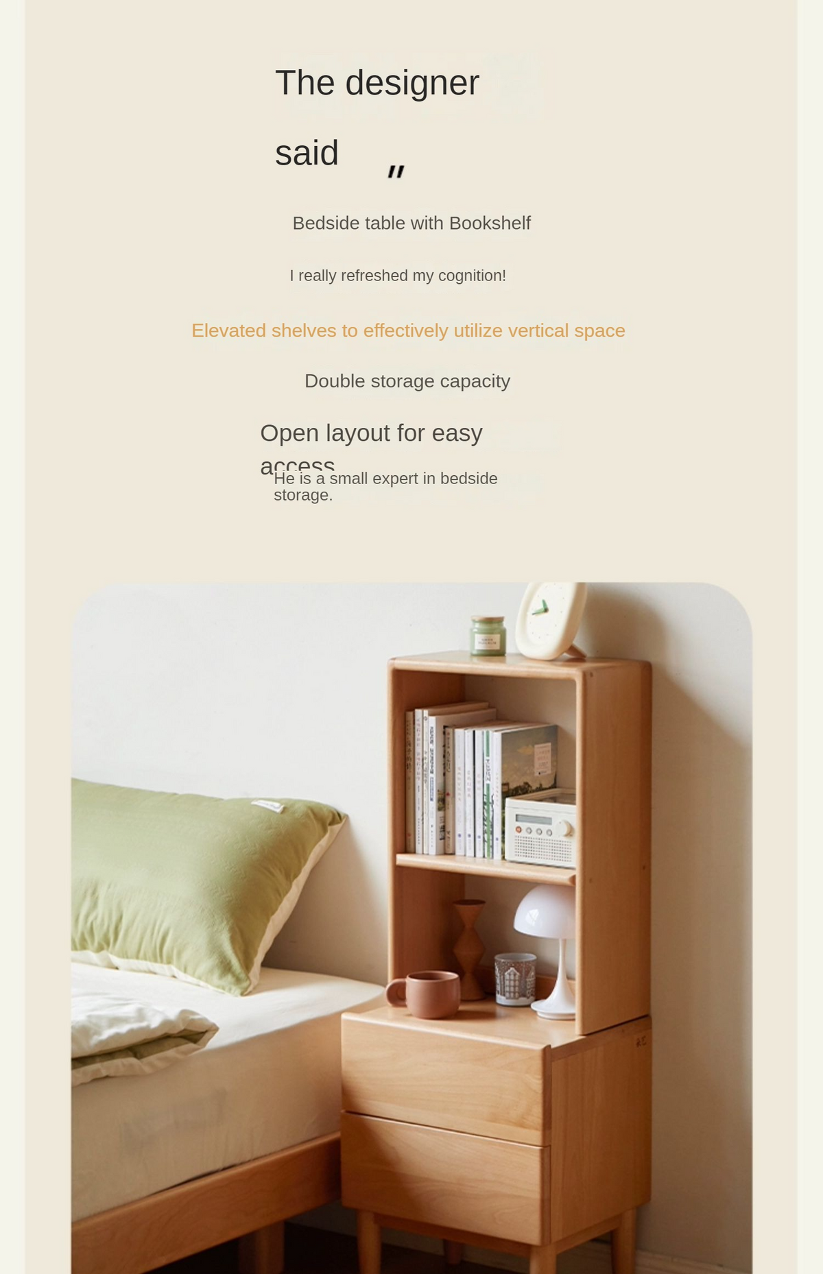 solid wood bedside table, modern minimalist and elevated storage rack ...