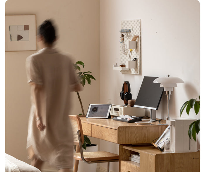 Wooden Solid Wood Small Unit Retractable Desk with Cabinet, Home Office ...