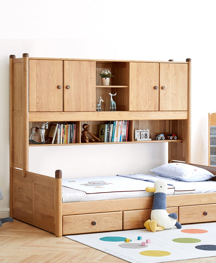 Multi-function bed with storage oak solid wood-