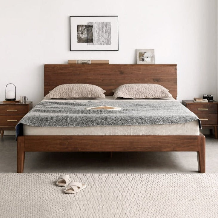 full solid wood bed Nordic bedroom black walnut big bed modern ...