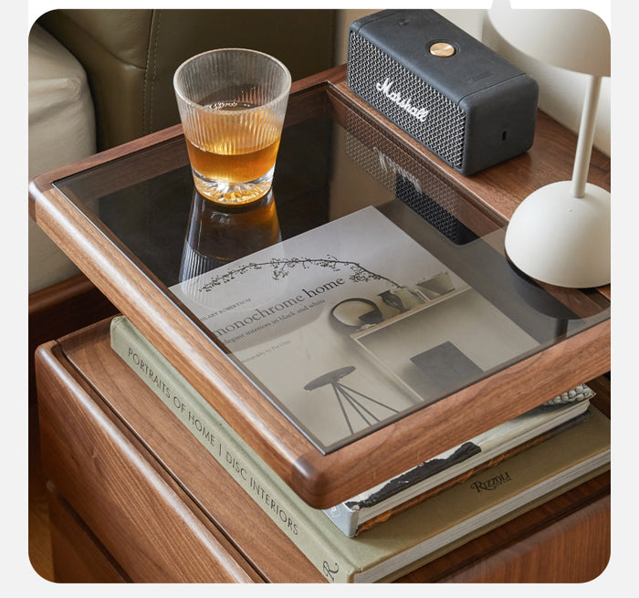 smart bedside table black walnut wireless charging with lock bedside ...