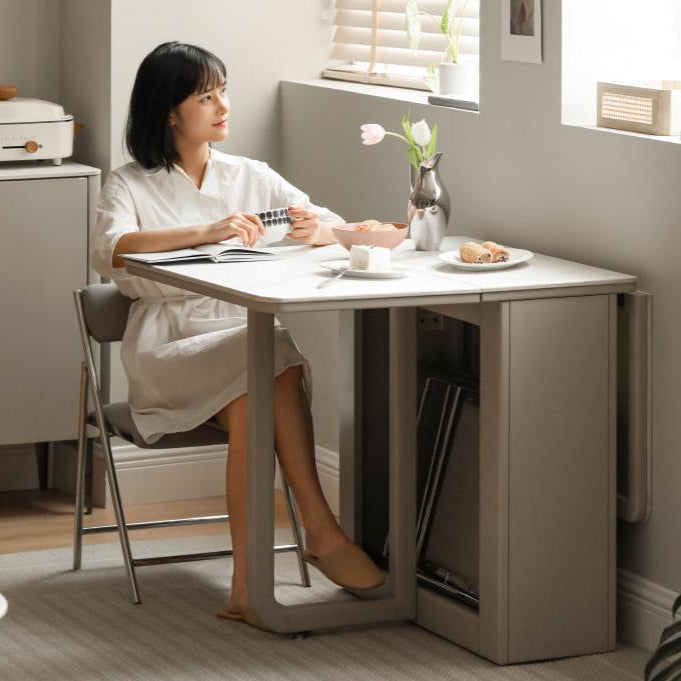 solid wood slab dining table home Italian light luxury folding table ...